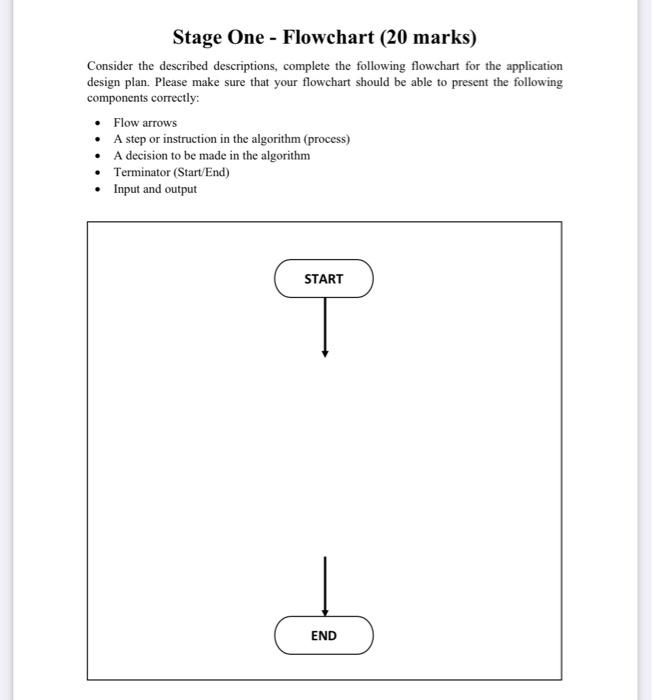 Solved Stage One - Flowchart (20 marks) Consider the | Chegg.com