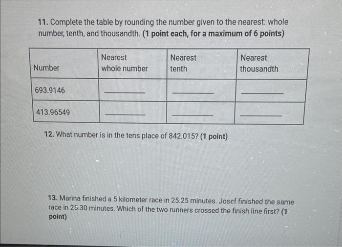 Solved 11. Complete the table by rounding the number given | Chegg.com