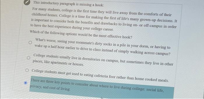 This introductory paragraph is missing a hook: For | Chegg.com