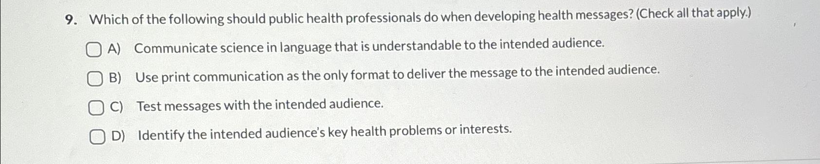 Solved Which of the following should public health | Chegg.com