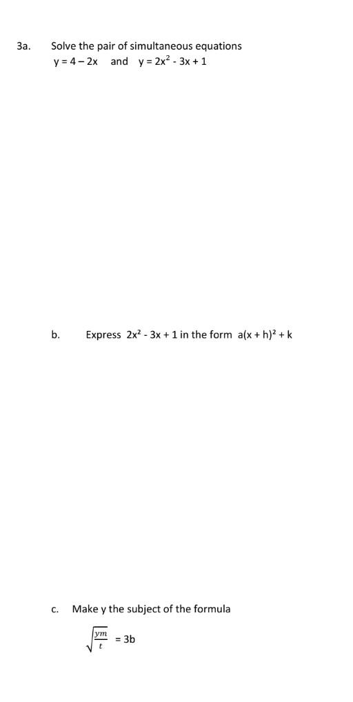 Solved 3a. Solve the pair of simultaneous equations y=4−2x | Chegg.com