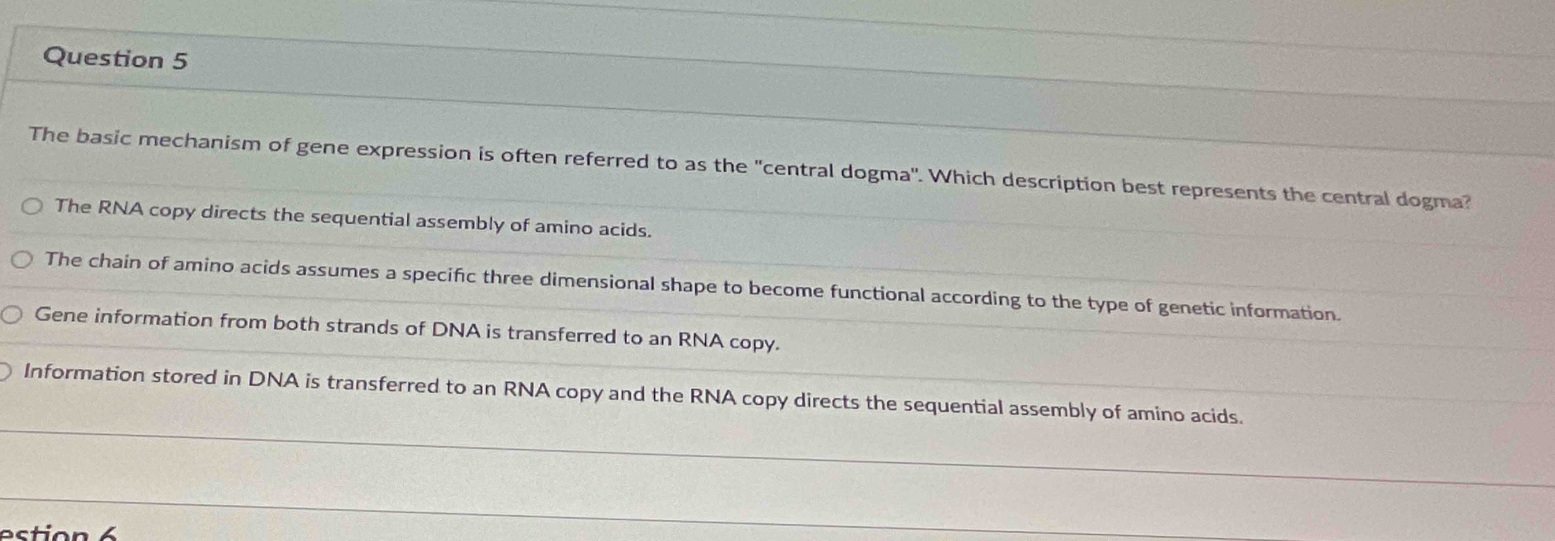 Solved Question 5The basic mechanism of gene expression is | Chegg.com