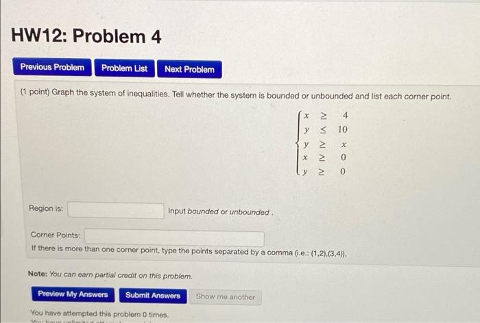 Solved HW12: Problem 4 Previous Problem Problem List Next | Chegg.com Solved HW12: Problem 4 Previous Problem Problem List Next | Chegg.com