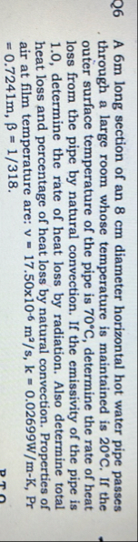 Solved Q6 ﻿A 6 ﻿m long section of an 8 ﻿cm diameter | Chegg.com
