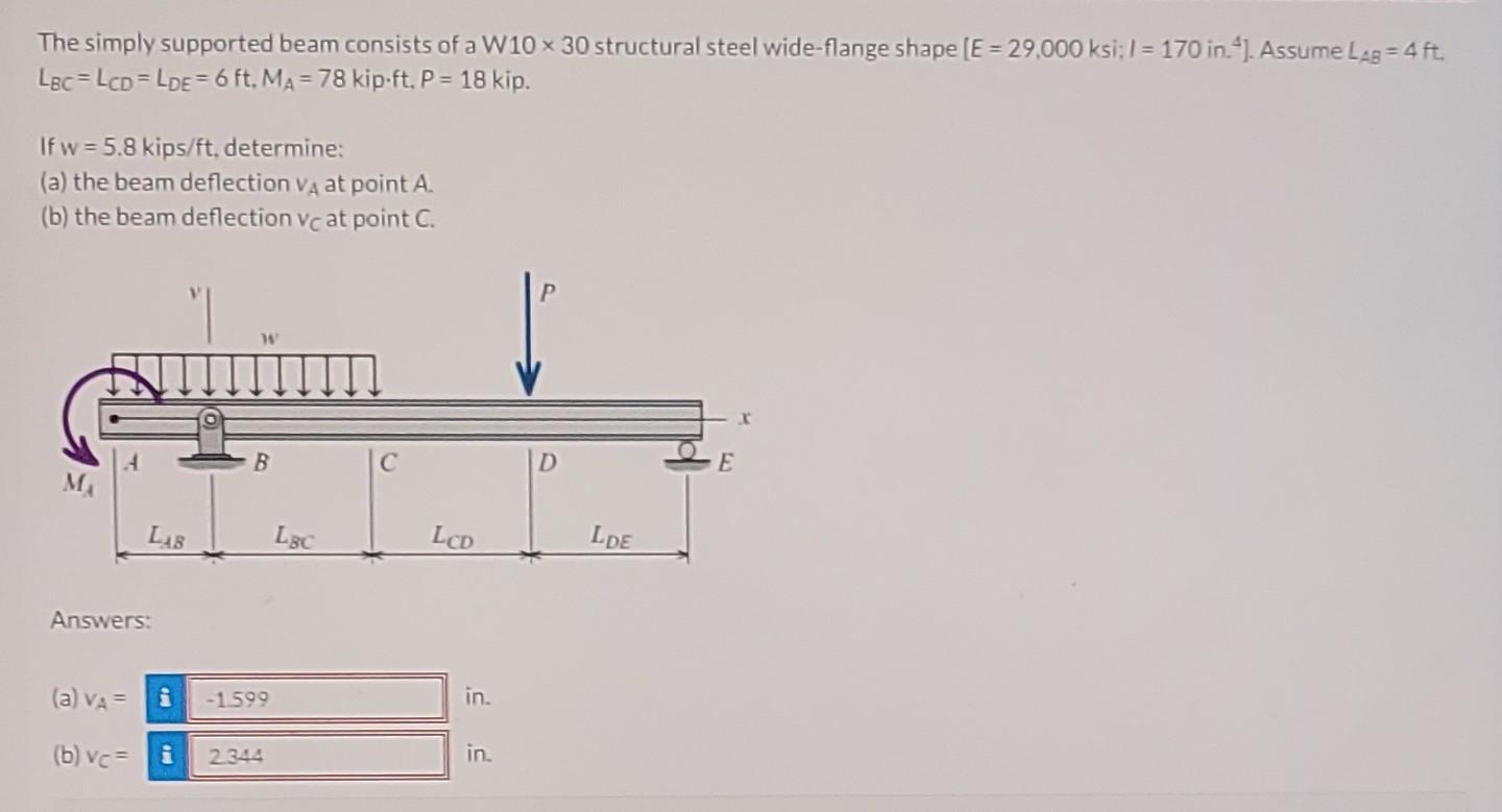 Solved The simply supported beam consists of a W10 x 30 | Chegg.com