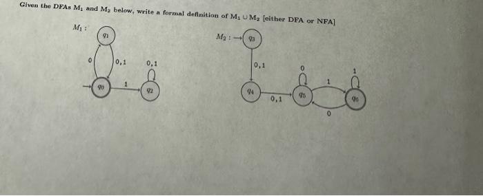 Solved Given the DFAs M1 and M2 below, write a formal | Chegg.com
