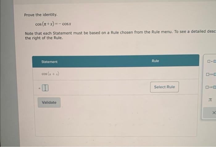 Solved Prove the identity. cos(π+x)=−cosx Note that each | Chegg.com