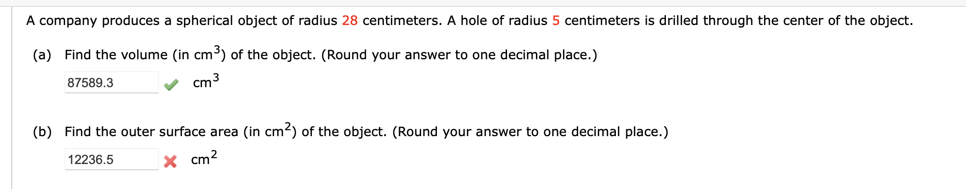 Solved A company produces a spherical object of radius 28 | Chegg.com