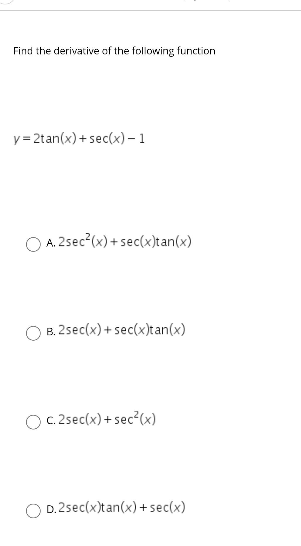 Solved Find the derivative of the following function y= | Chegg.com