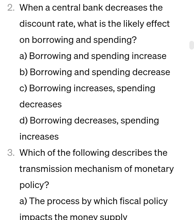 Solved Economics: When a central bank decreases the discount | Chegg.com