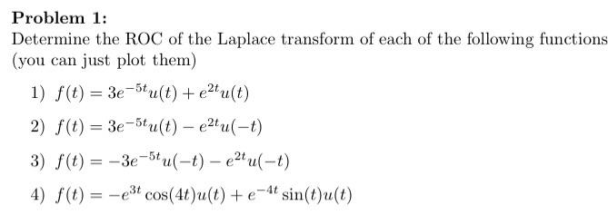 Solved Problem 1: Determine the ROC of the Laplace transform | Chegg.com