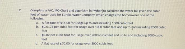 Solved Complete a PAC, IPO Chart and algorithm in Pythoni to | Chegg.com