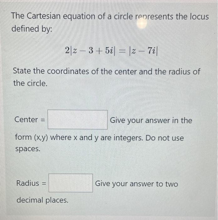 Solved The Cartesian equation of a circle represents the | Chegg.com
