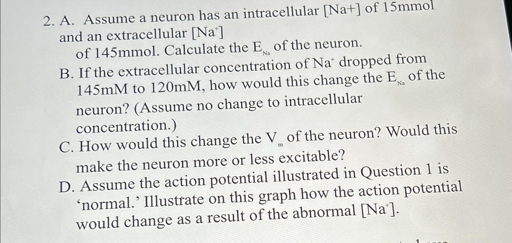 Solved A. ﻿Assume a neuron has an intracellular Na+ ﻿of | Chegg.com
