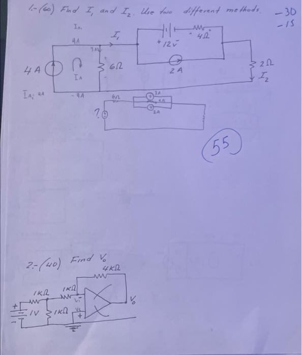 Solved 1.(∞) Find I1 and I2. We two different methods -30 | Chegg.com