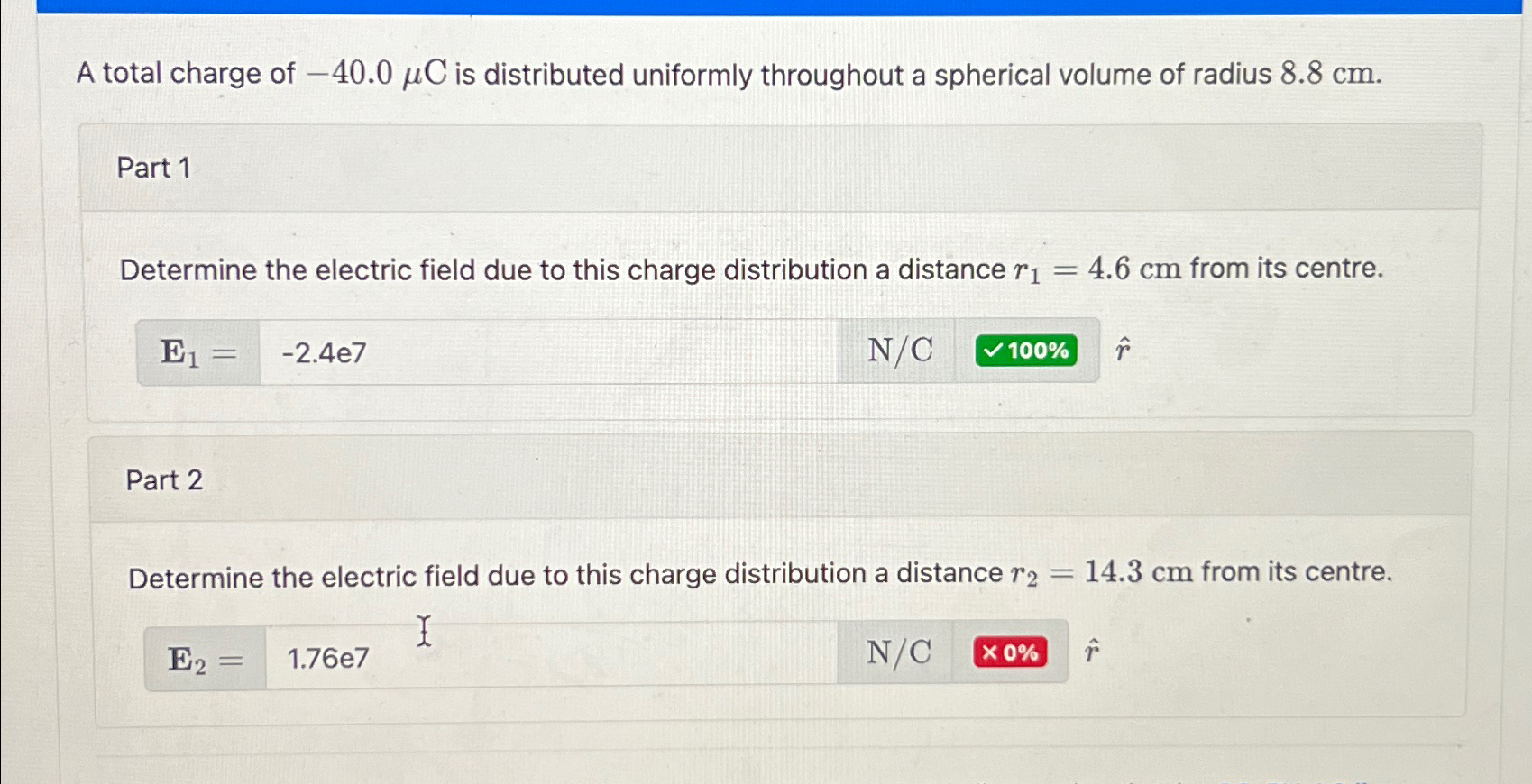 Solved A total charge of -40.0μC ﻿is distributed uniformly | Chegg.com