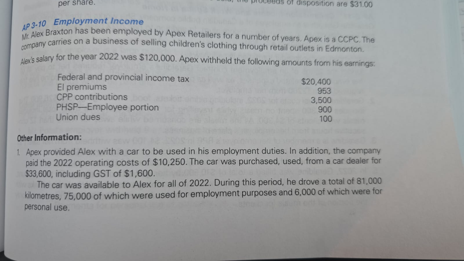 Solved AP 3-10 ﻿Employment IncomeMr. ﻿Alex Braxton has been | Chegg.com