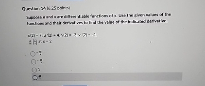 Solved Question 14 (6.25 ﻿points)Suppose u ﻿and v ﻿are | Chegg.com