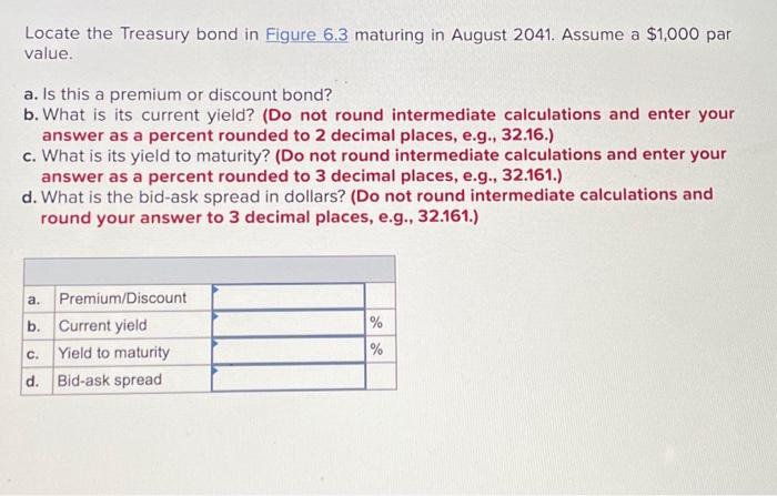 Solved Locate the Treasury bond in Figure 6.3 maturing in | Chegg.com