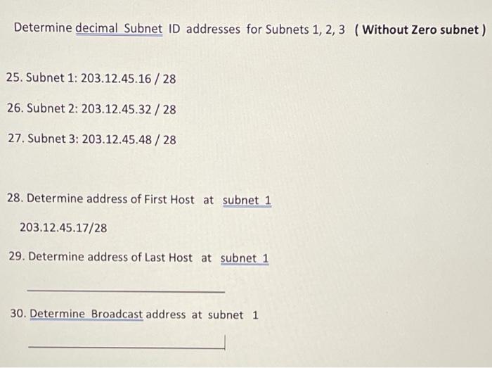 Solved Determine decimal Subnet ID addresses for Subnets 1, | Chegg.com