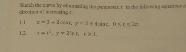 Solved Sketch the curve by eliminating the parameter,t in | Chegg.com