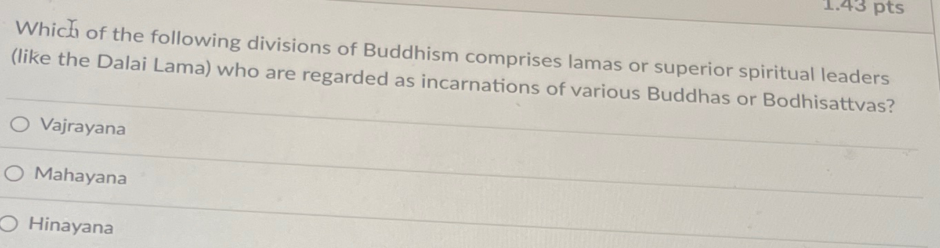 Solved Whicto of the following divisions of Buddhism | Chegg.com