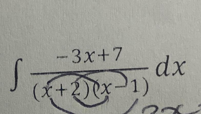 Solved ∫﻿﻿-3x+7(x+2)(x-1)dx | Chegg.com