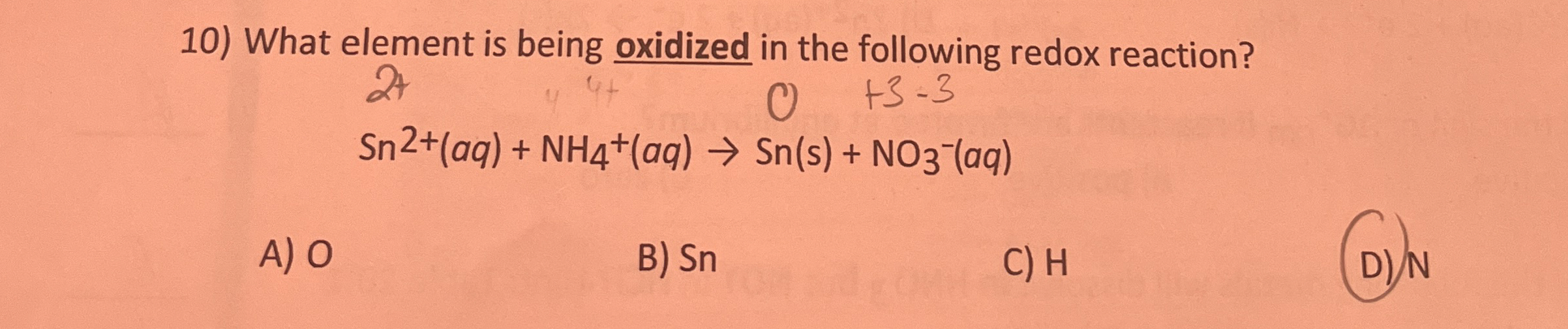 Solved What element is being oxidized in the following redox | Chegg.com
