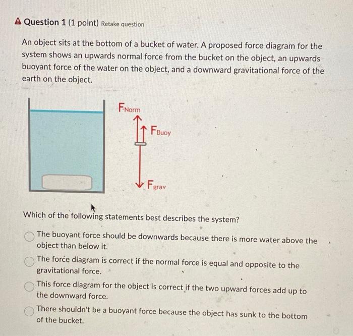 Solved Question 1 (1 point) Retake question An object sits | Chegg.com