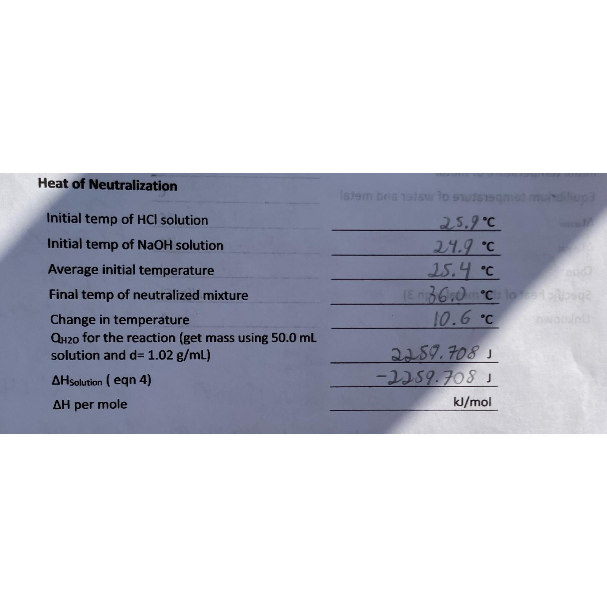 Solved How to find delta H per mole? Photo attached. | Chegg.com