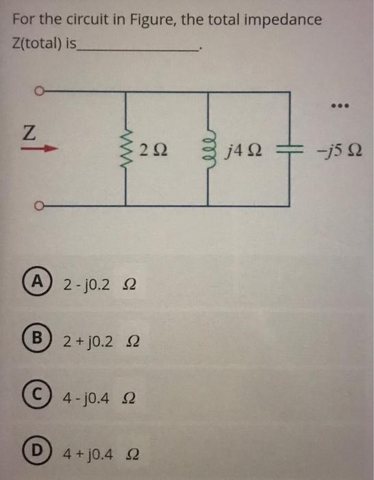 Solved For the circuit in Figure, the total impedance | Chegg.com