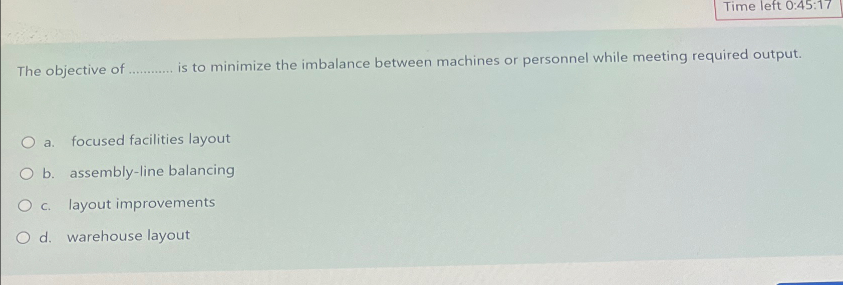 Solved Time left 0:45:17The objective of is to minimize the | Chegg.com