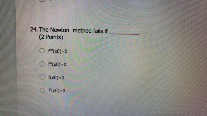 Solved 24. The Newton method fails if (2 Points) O f"(x)=0 O | Chegg.com