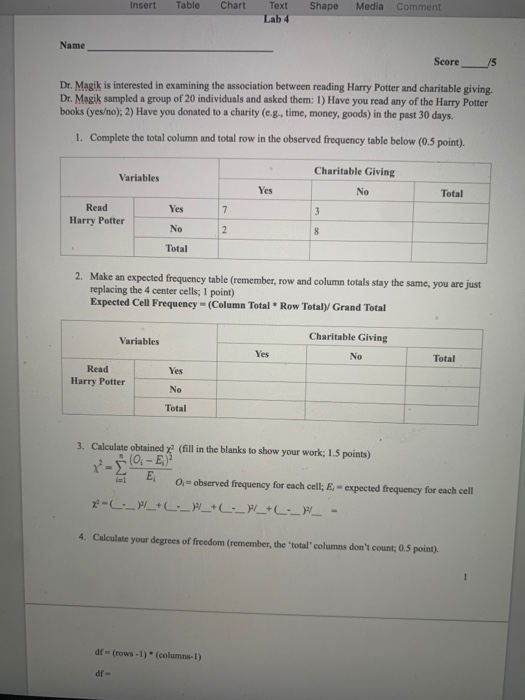 Solved Insert Table Chart Text Lab 4 Shape Media Comment | Chegg.com