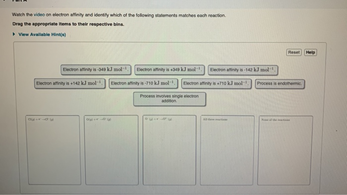 Solved Watch the video on electron affinity and identify | Chegg.com