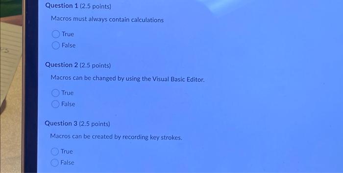 Solved Macros must always contain calculations True False | Chegg.com