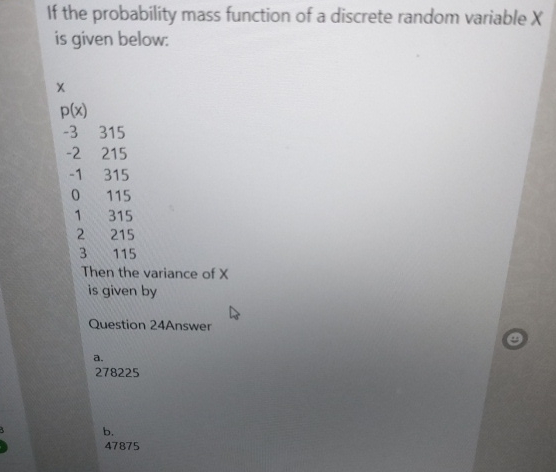 Solved If the probability mass function of a discrete random | Chegg.com