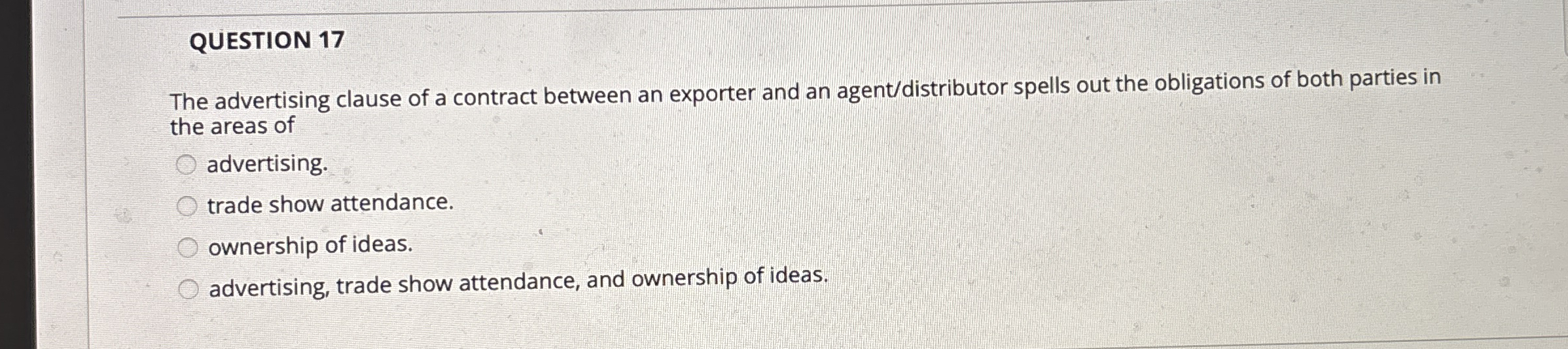 Solved QUESTION 17The advertising clause of a contract | Chegg.com