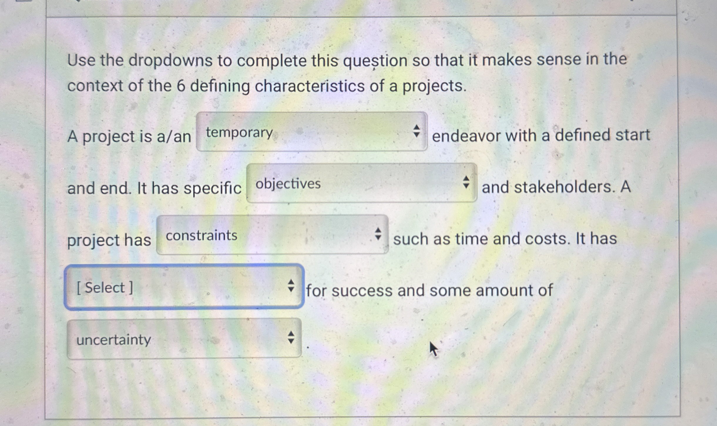 Solved Use the dropdowns to complete this question so that | Chegg.com