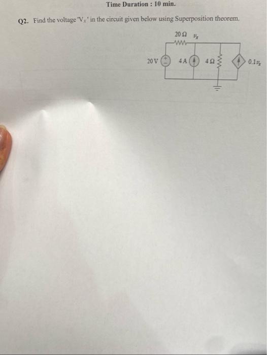 Solved Q2. Find the voltage ' Vx ' in the circuit given | Chegg.com