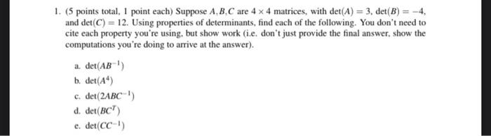 Solved 1. (5 points total, 1 point each) Suppose A,B,C are | Chegg.com