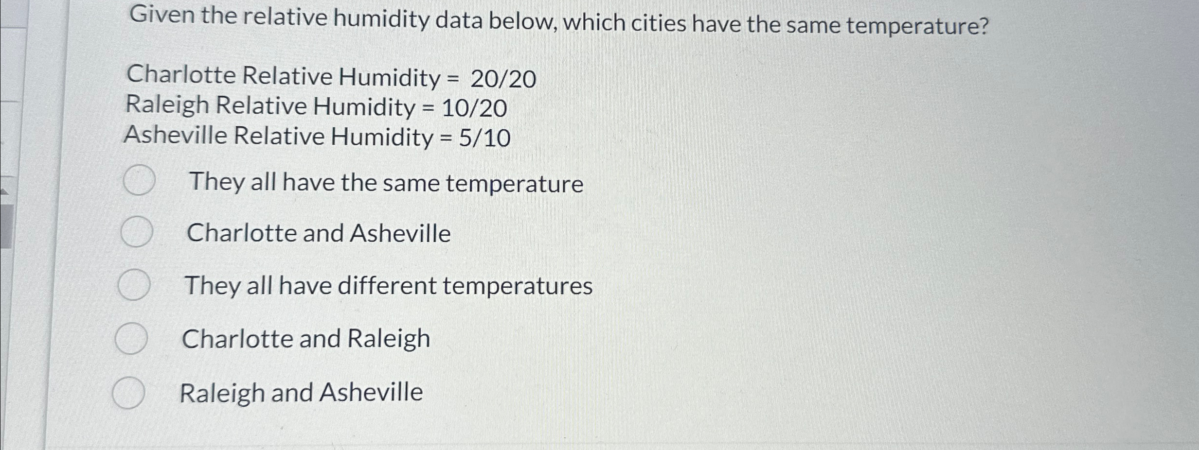 Solved Given the relative humidity data below, which cities | Chegg.com