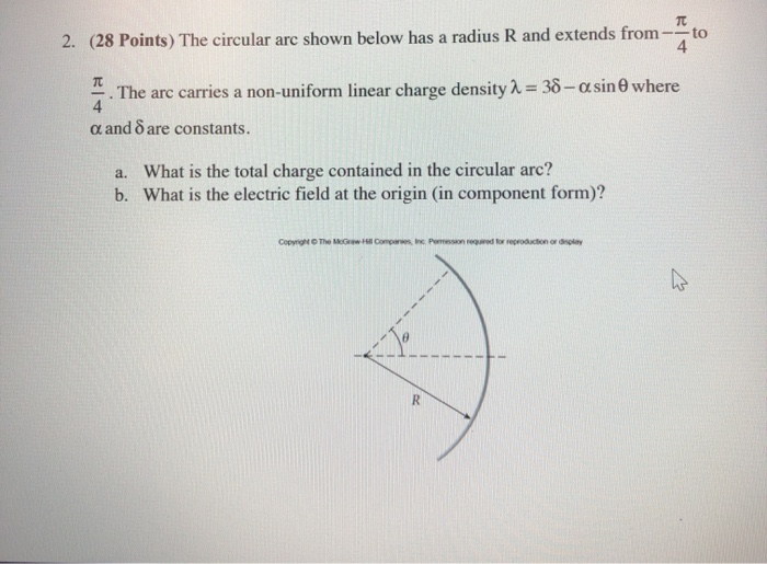Solved 2. (28 Points) The circular arc shown below has a | Chegg.com