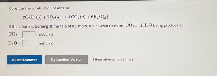 Solved Consider the combustion of ethane: | Chegg.com