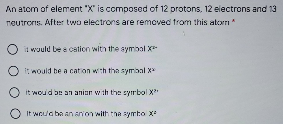 Solved An atom of element "X" is composed of 12 protons, 12 | Chegg.com