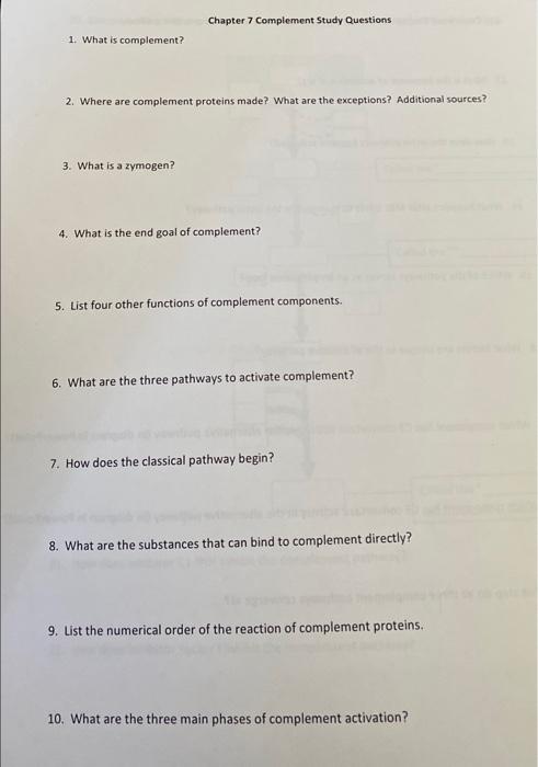 Solved Chapter 7 Complement Study Questions1. What is | Chegg.com