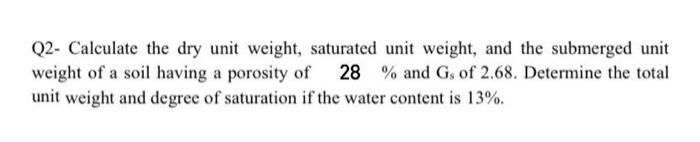 Solved Q2- Calculate the dry unit weight, saturated unit | Chegg.com