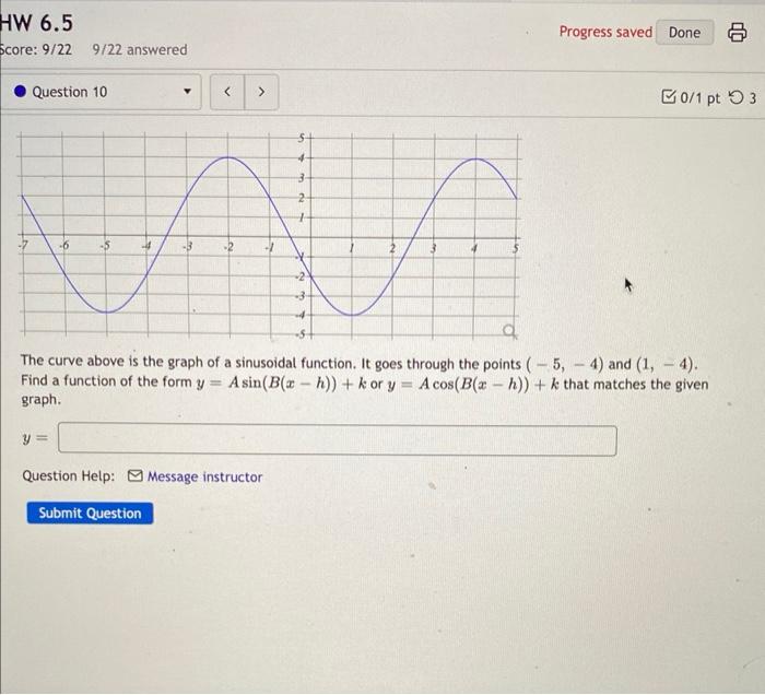Solved The curve above is the graph of a sinusoidal | Chegg.com
