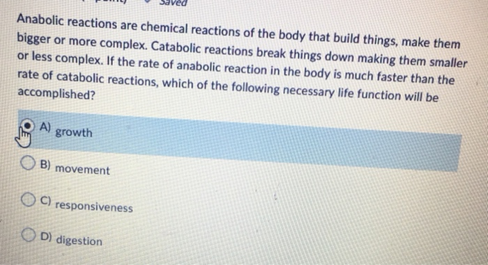 Solved Anabolic reactions are chemical reactions of the body | Chegg.com