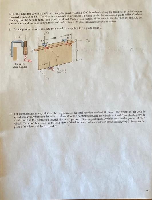 Solved 9-10. The industrial door is a uniform rectangular | Chegg.com